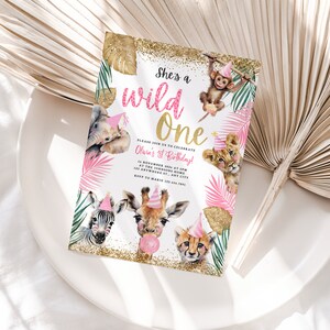Wild One Birthday Invite, Pink Girl Invite, Safari First Birthday Party ...