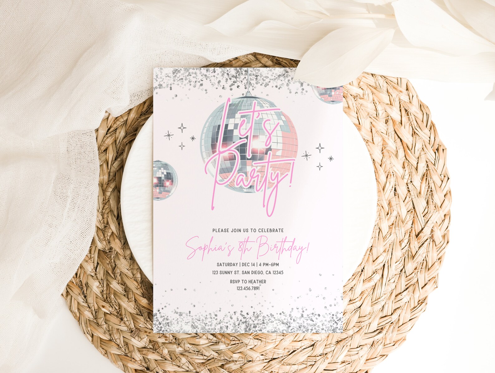 Glitter Disco Party Invite, Disco Party Invite, Digital Invite, Girl ...