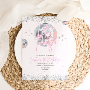 Glitter Disco Party Invite, Disco Party Invite, Digital Invite, Girl ...