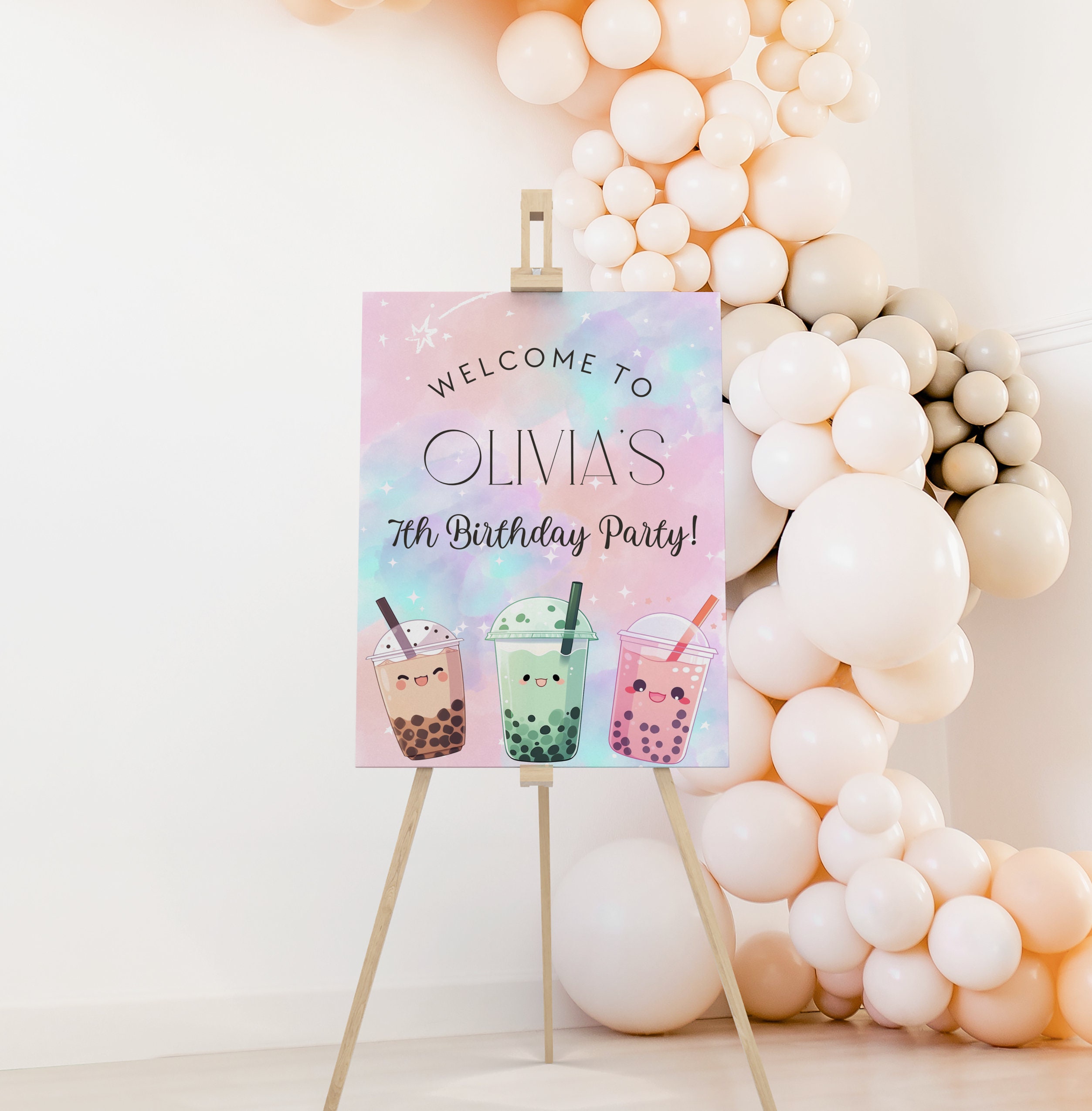 Self-editable Boba Tea Birthday Bundle Invite Tags Signs Cupcake ...
