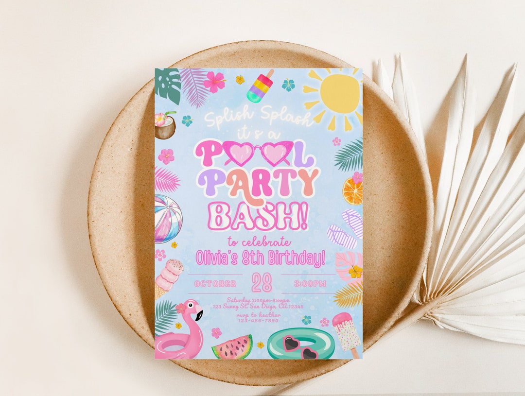 Self Editable Pool Party Invite, in My Pool Party Era, Pool Party Theme ...