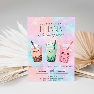 Boba Tea Birthday Invitation, Boba Par-tea Birthday Invitation, Kids ...