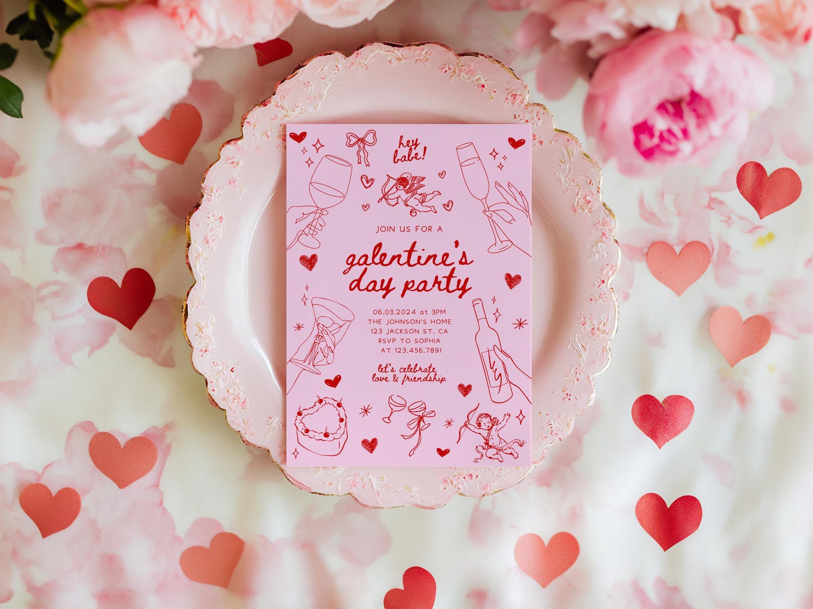 Galentine's Day Invite, Editable Valentine's Party Text Invitation ...