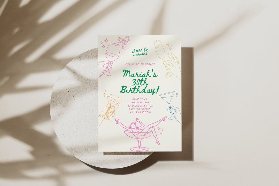 Self Editable Cocktail Birthday Party Invitation, Hand Drawn Cocktail ...