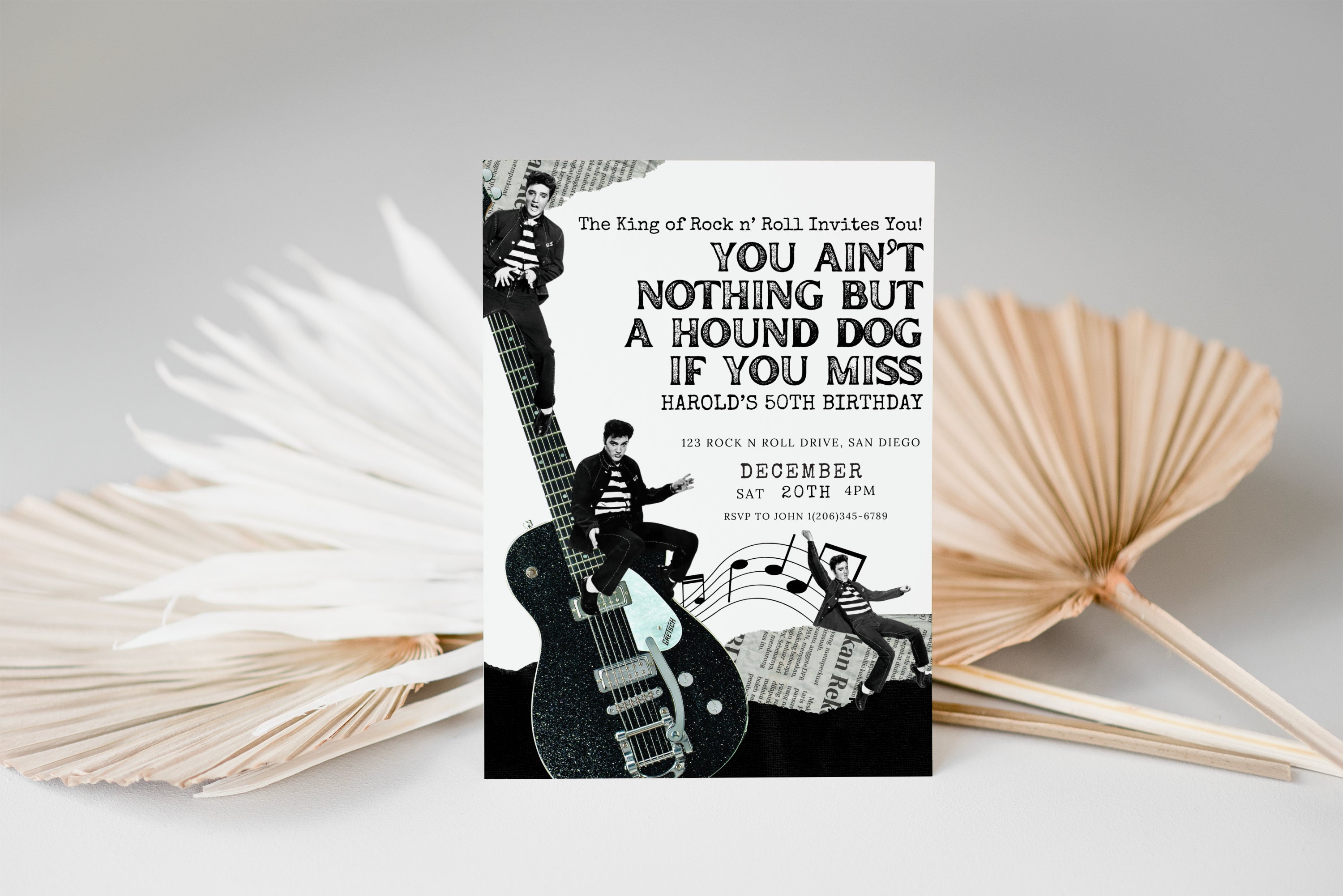 Elvis Presley Invitation, Elvis Presley Birthday Invitation, Elvis ...