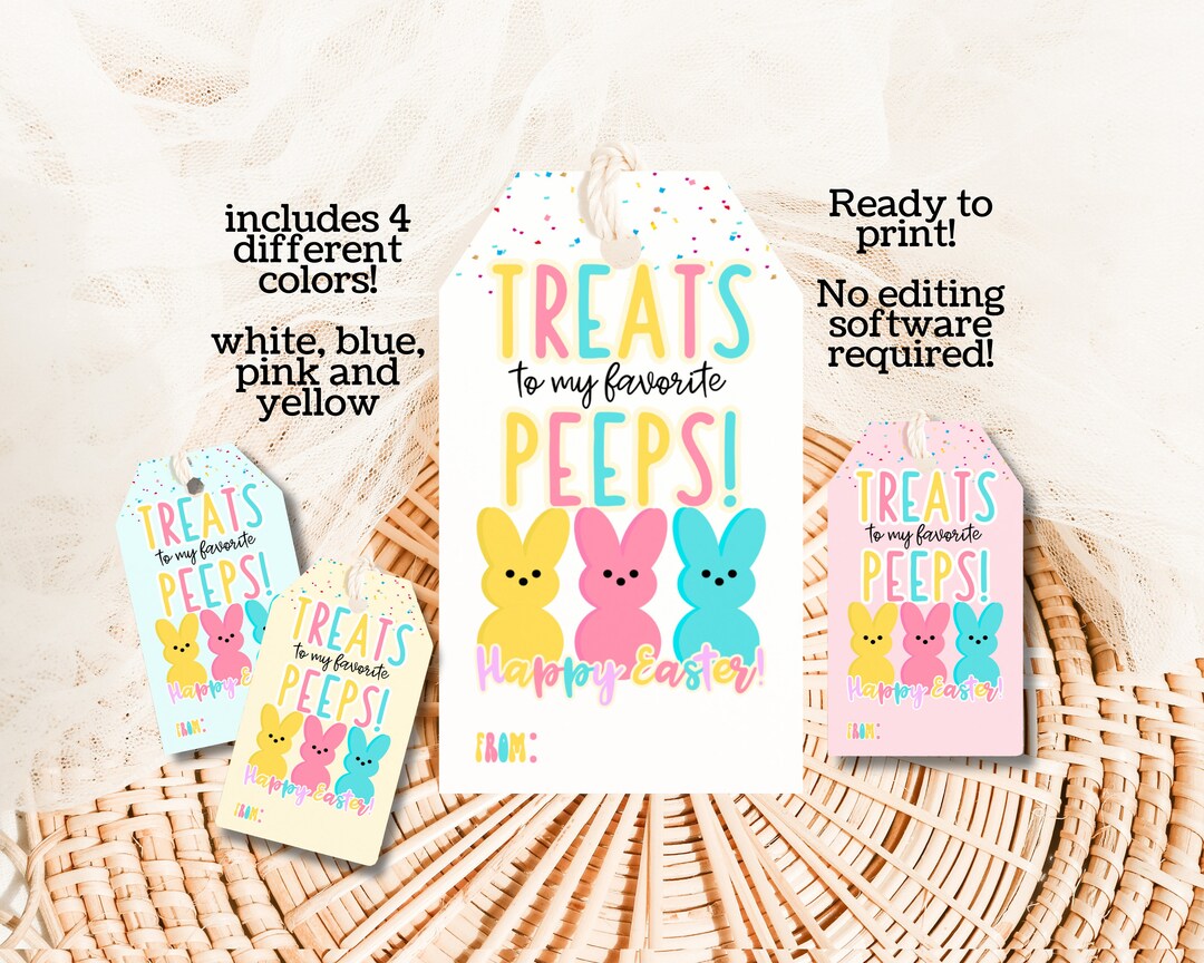 Printable Easter Gift Tags, Happy Easter Treat Bag Tag, Peeps, Sweet ...