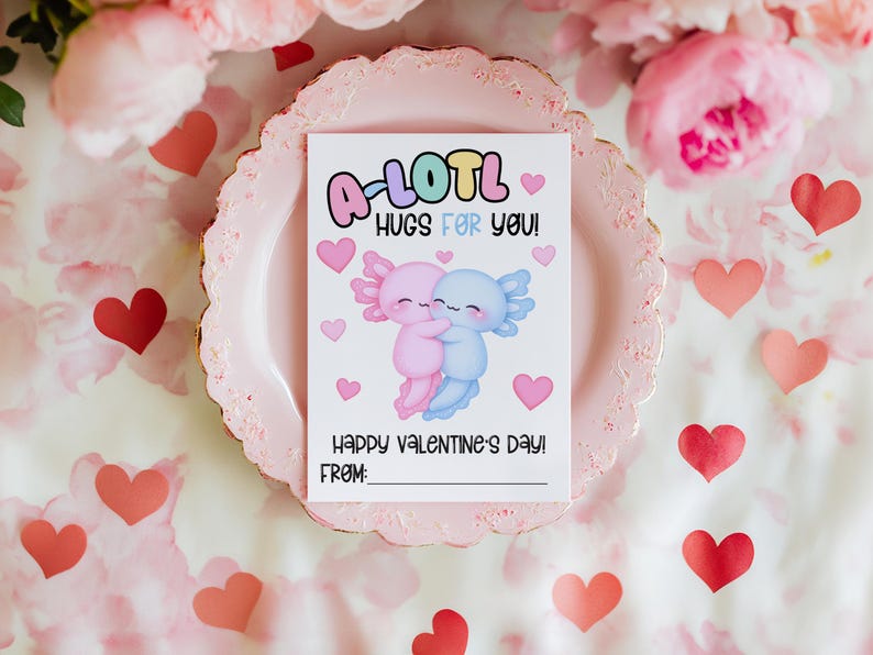Axolotl Valentine's Day Cards, Axolotl Valentines Cards, Printable ...