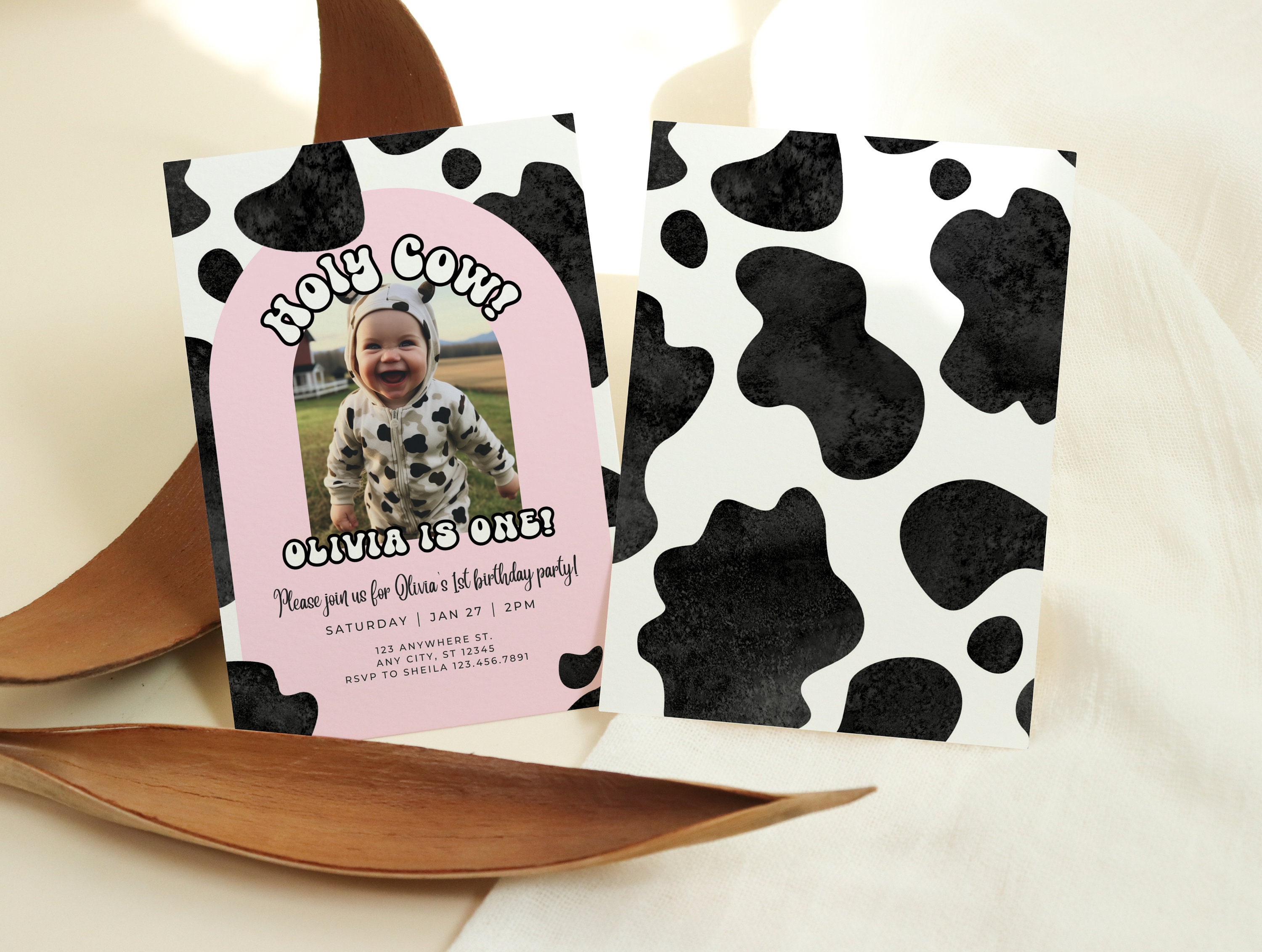 Holy Cow Birthday Invitation, With Photo, 1st Birthday, Cow Birthday ...