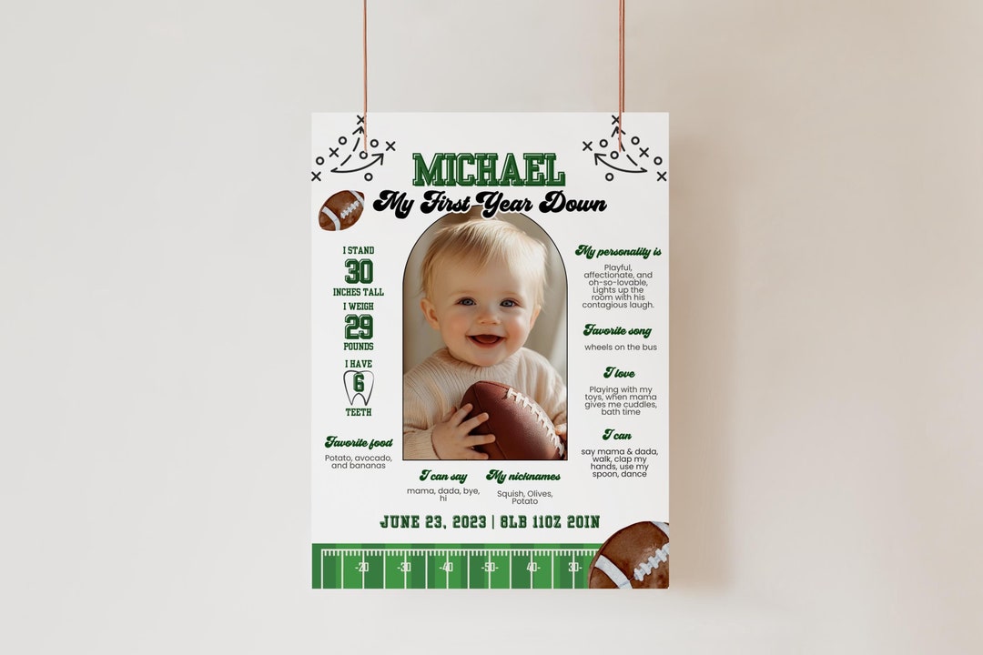Football Milestone Board, Football 1st Birthday Milestone Poster, 18x24 ...