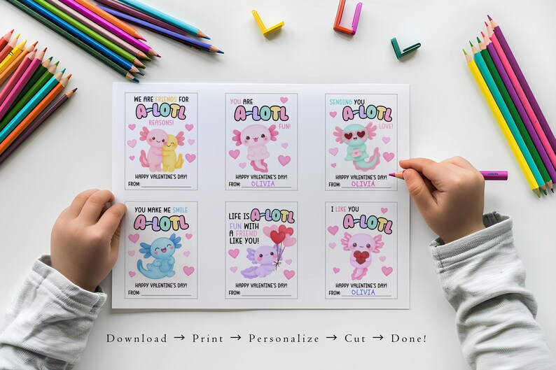 Axolotl Valentine's Day Cards, Axolotl Valentines Cards, Printable ...