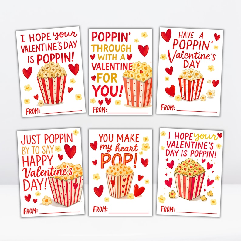 Popcorn Valentine's Day Cards for Kids, Kids Valentine Cards, Poppin ...