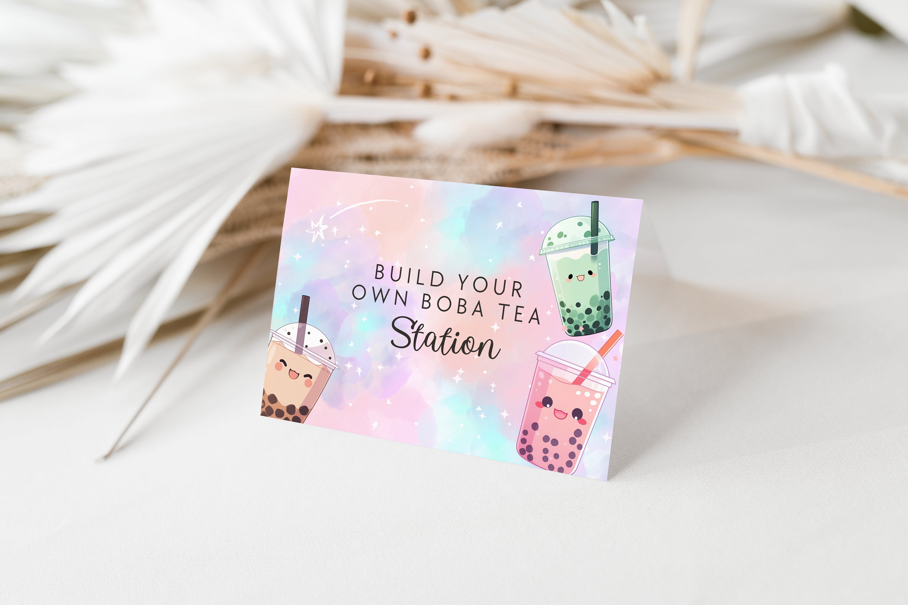 Self-editable Boba Tea Birthday Bundle Invite Tags Signs Cupcake ...