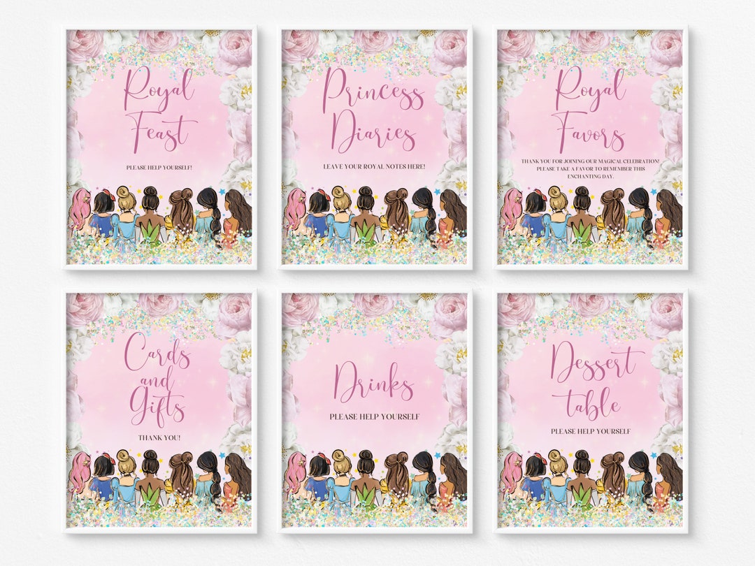 6 Editable Princess Party Table Signs, Princess Signs, Princess Party ...