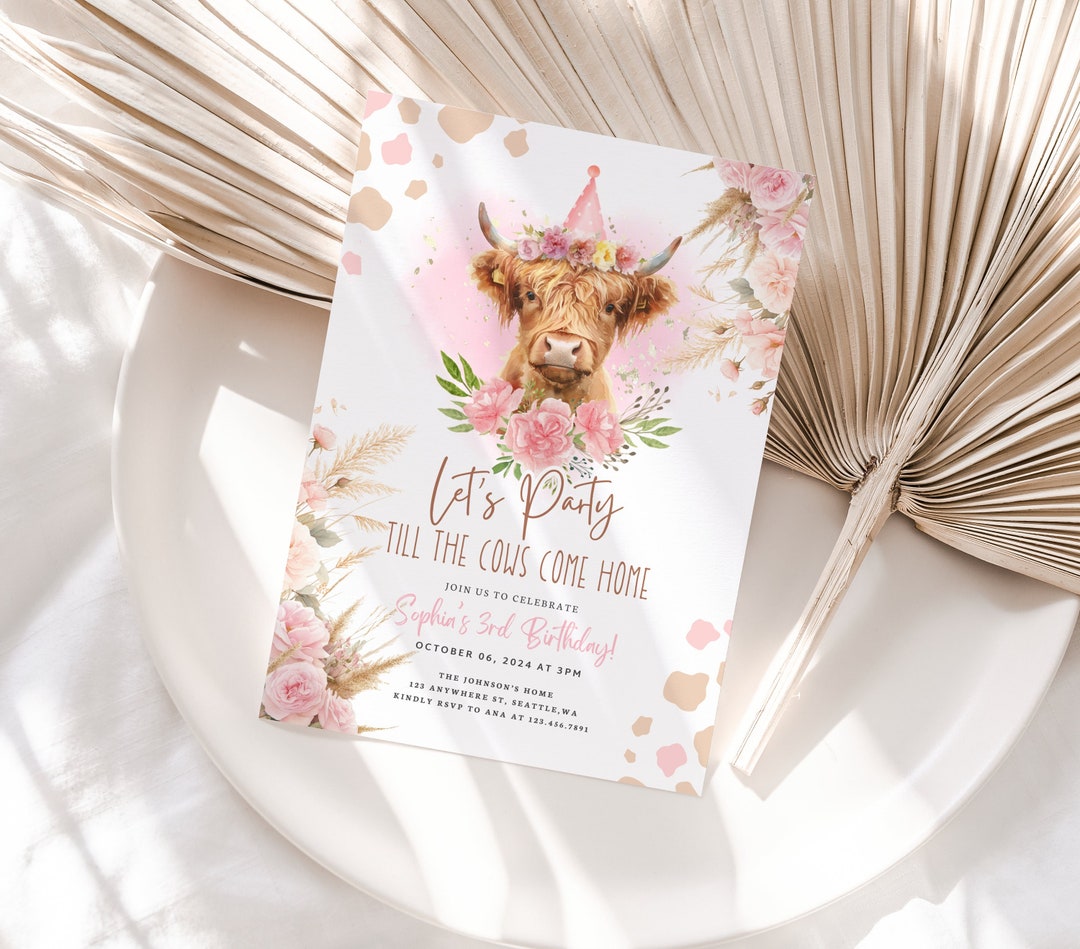 Cow Birthday Party Invitation, Let's Party Till the Cows Come Home ...