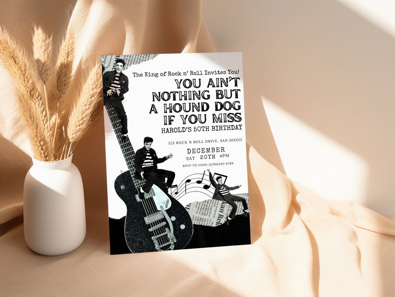 Elvis Presley Invitation, Elvis Presley Birthday Invitation, Elvis ...