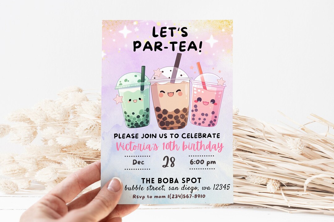 Boba Tea Birthday Invitation Boba Par-tea Birthday - Etsy