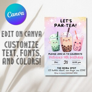 Boba Tea Birthday Invitation, Boba Par-tea Birthday Invitation, Kids ...