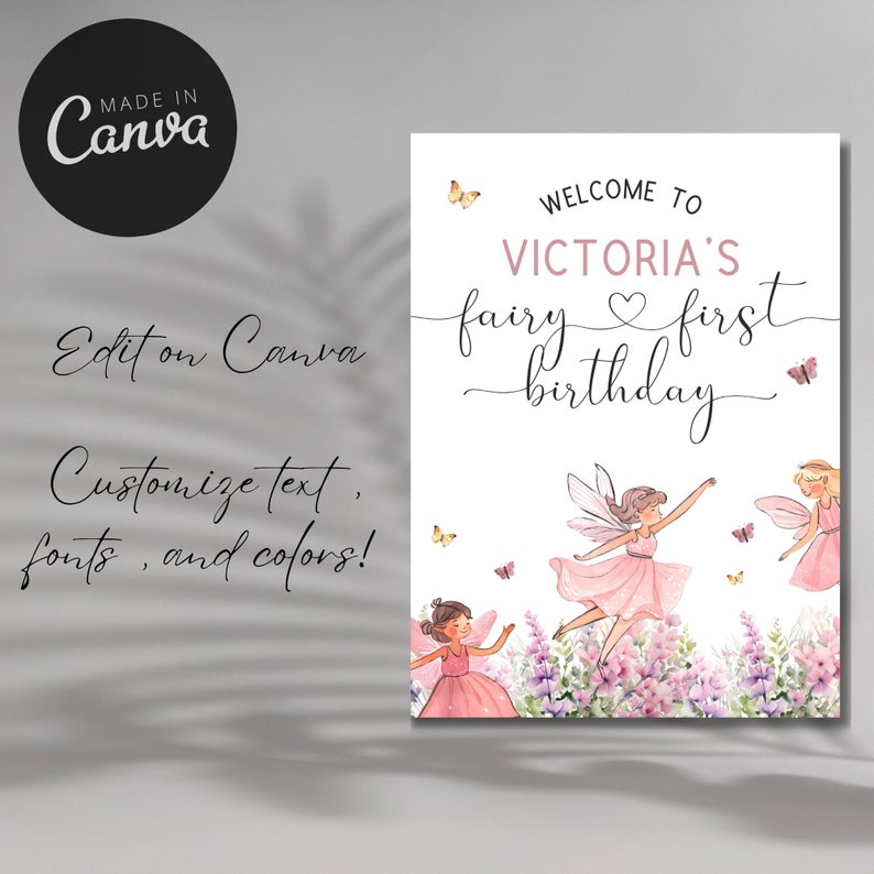 18X24 Fairy First Birthday Welcome Sign, Fairy Birthday Decor, Fairy ...
