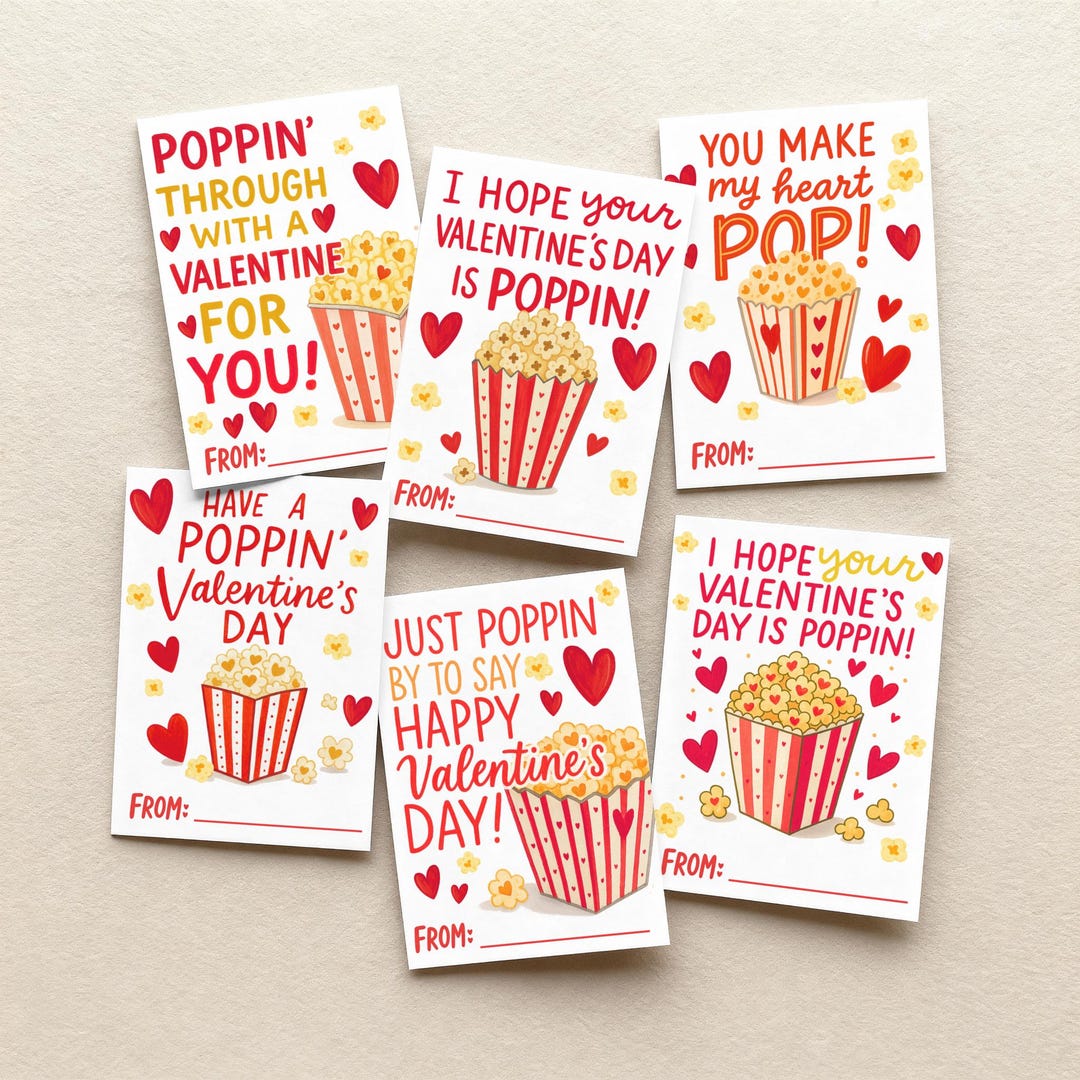 Popcorn Valentine's Day Cards for Kids, Kids Valentine Cards, Poppin ...
