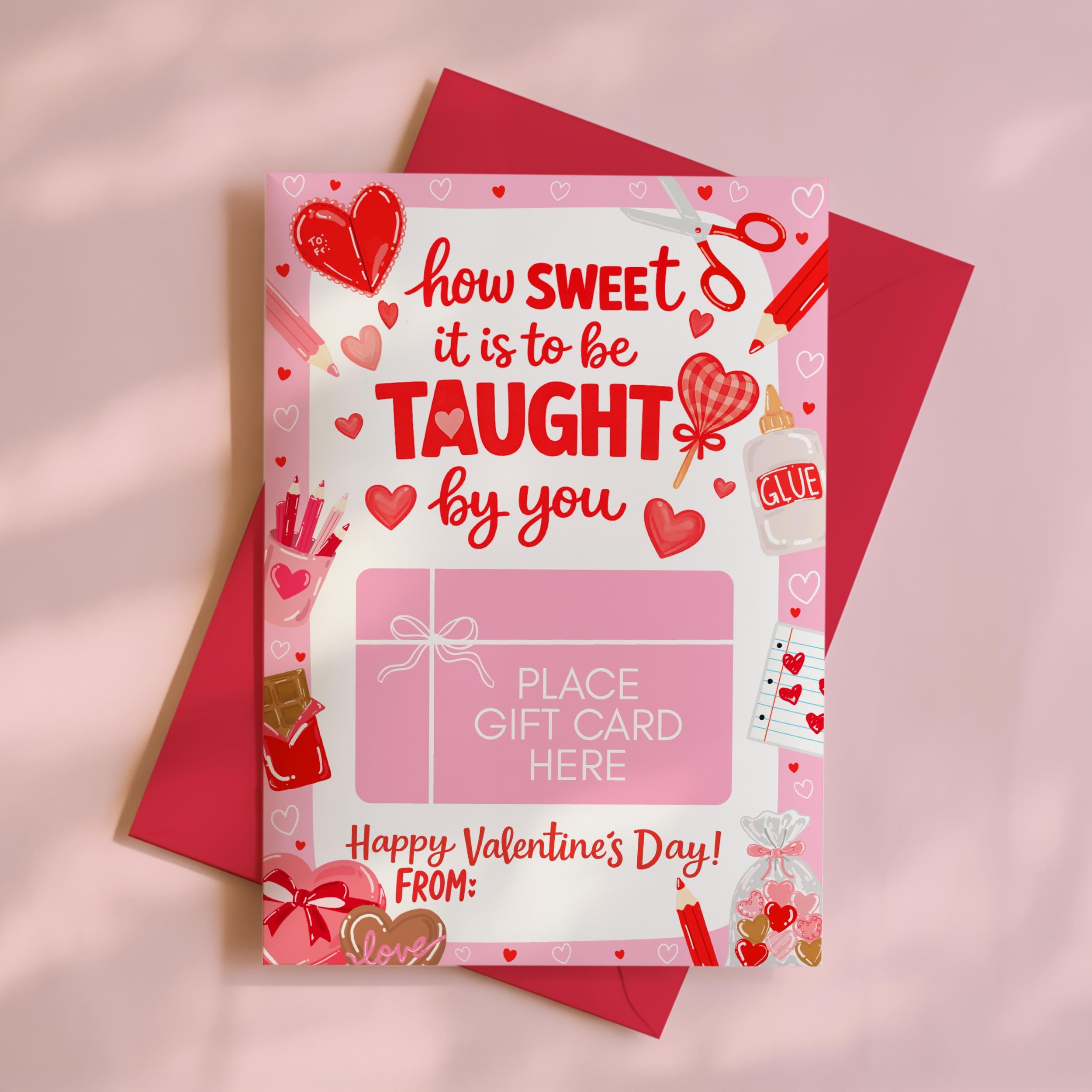 Teacher Valentine Gift Card Holder Printable, Valentine's Day Teacher ...