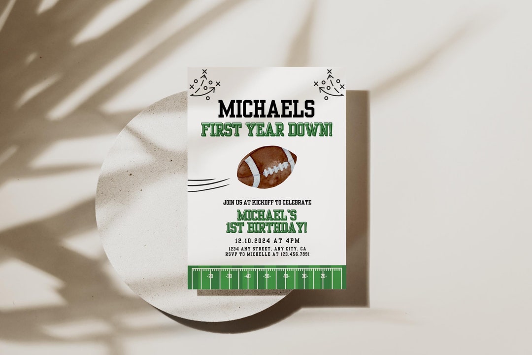 Football Birthday Invitation, First Year Down, Game on Football Invite ...