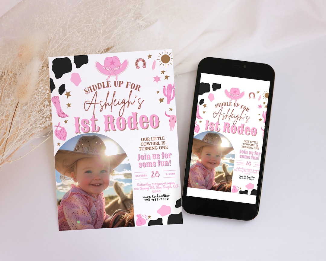 Girl 1st Rodeo Birthday Invitation, Self Editable Our Little Cowgirl is ...
