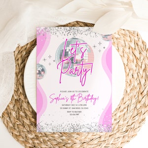 Glitter Disco Party Invite, Disco Party Invite, Digital Invite, Girl ...