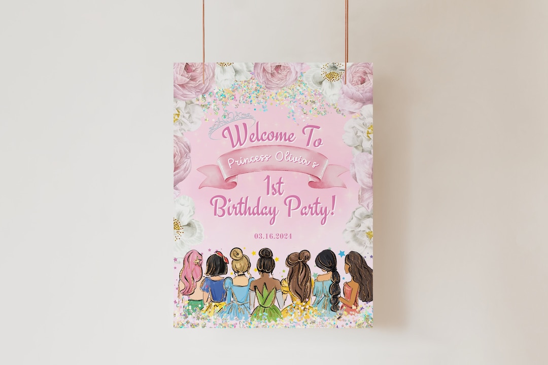 Princess Birthday Welcome Sign, 18x24 Princess Birthday Welcome Sign ...