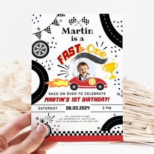 Fast One Birthday Invite, 1st Birthday Fast Boy Race Car Birthday Party ...