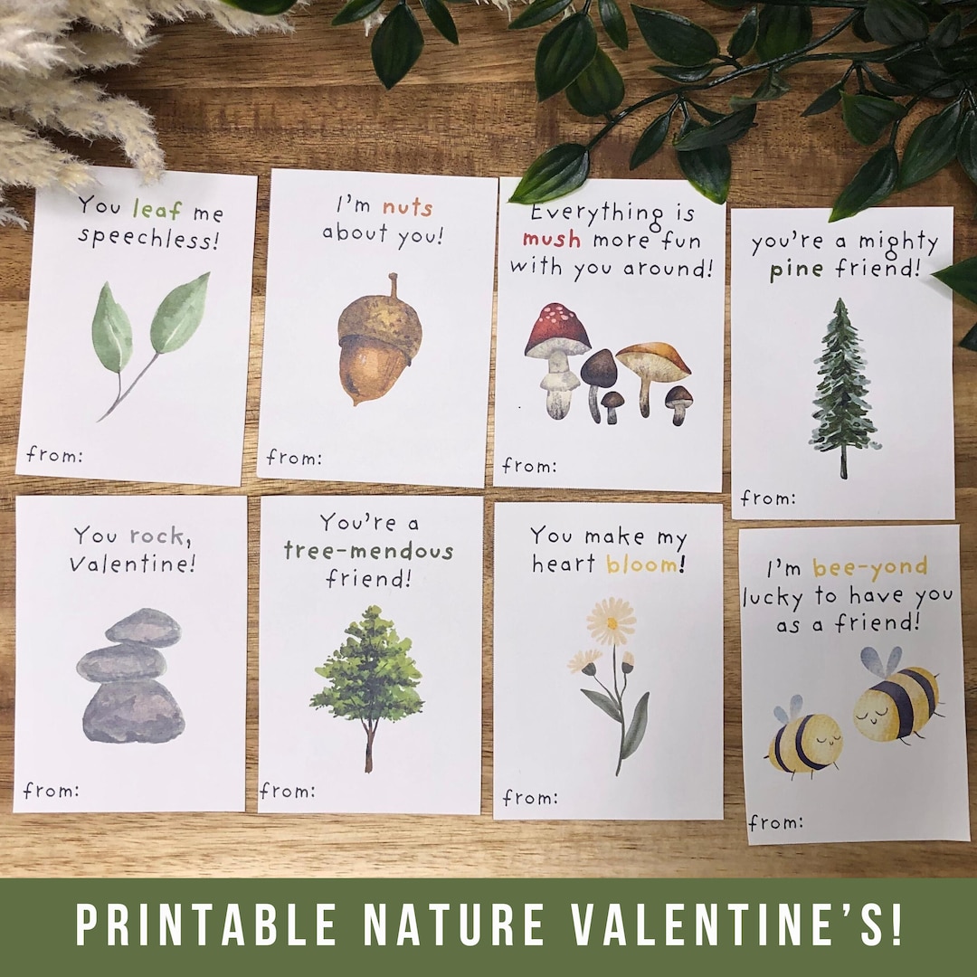 Nature Valentine's Day Cards, Funny Puns Printable Classroom Valentine ...
