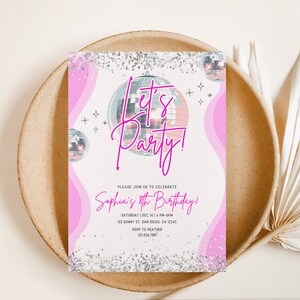 Glitter Disco Party Invite, Disco Party Invite, Digital Invite, Girl ...