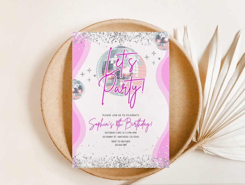 Glitter Disco Party Invite, Disco Party Invite, Digital Invite, Girl ...