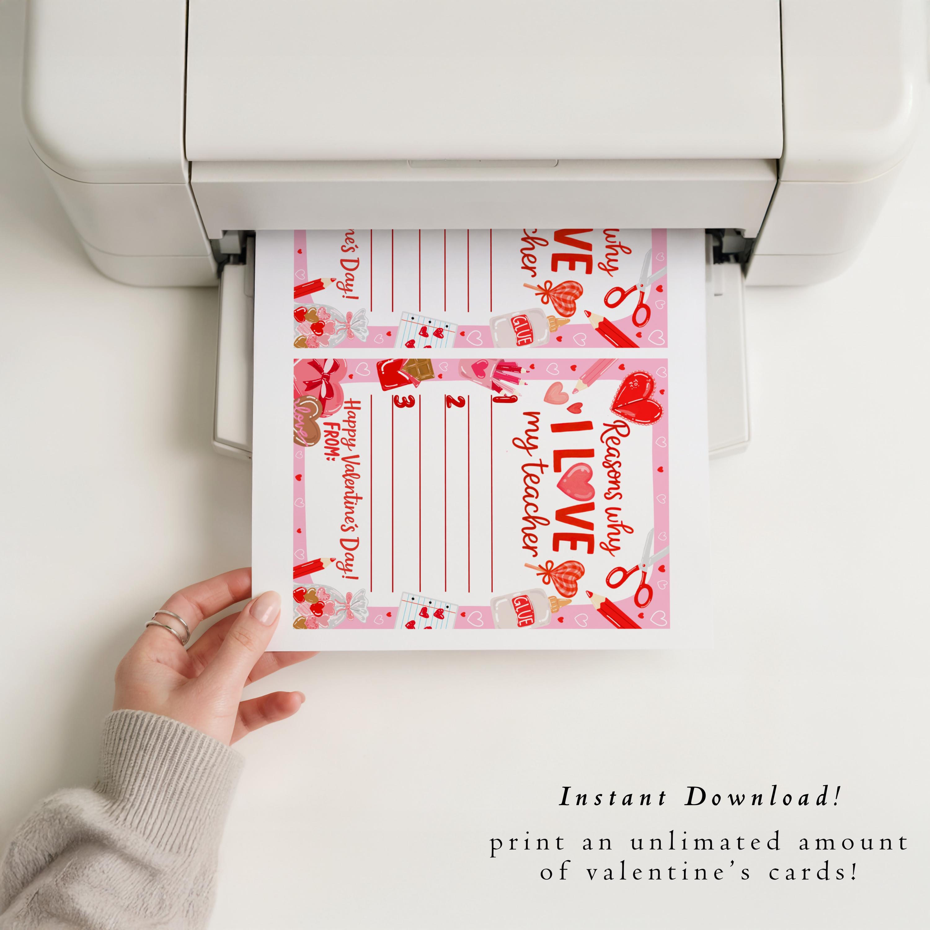 Valentine Teacher Thank You Card Printable, Reasons Why I Love My ...