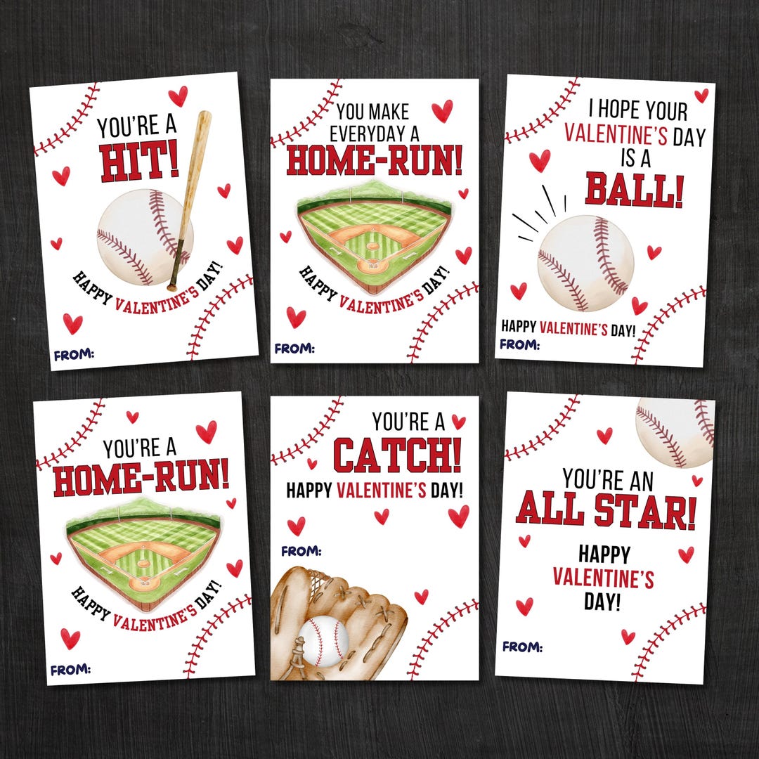 Baseball Valentine's Day Cards, All Star Valentines Cards, Printable ...