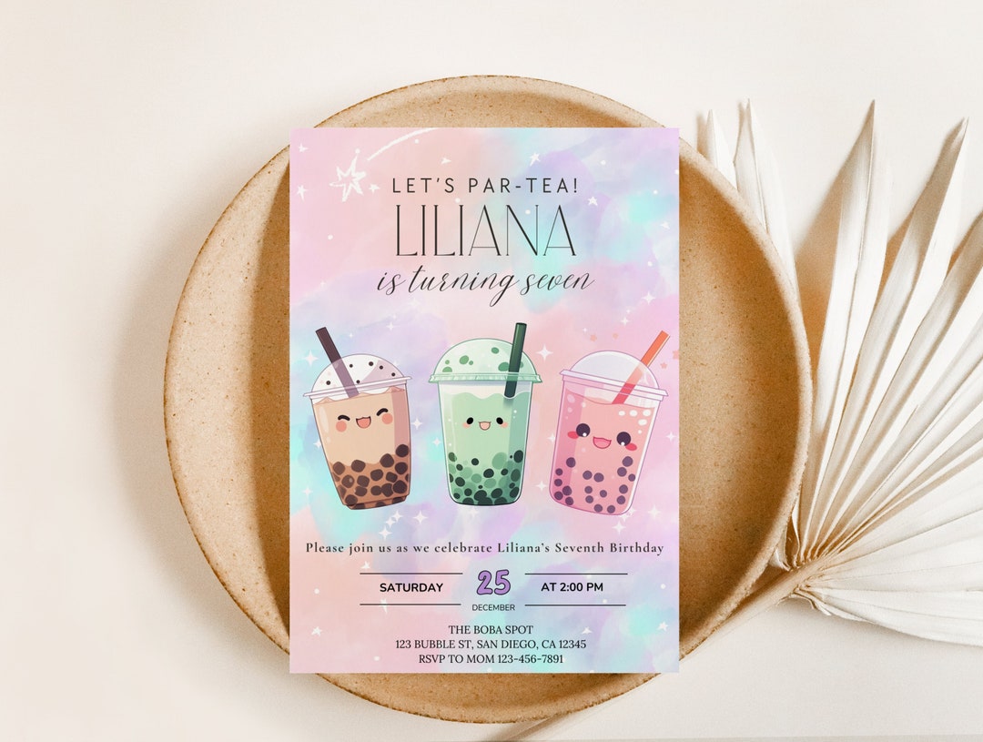 Boba Tea Birthday Invitation, Boba Par-tea Birthday Invitation, Kids ...