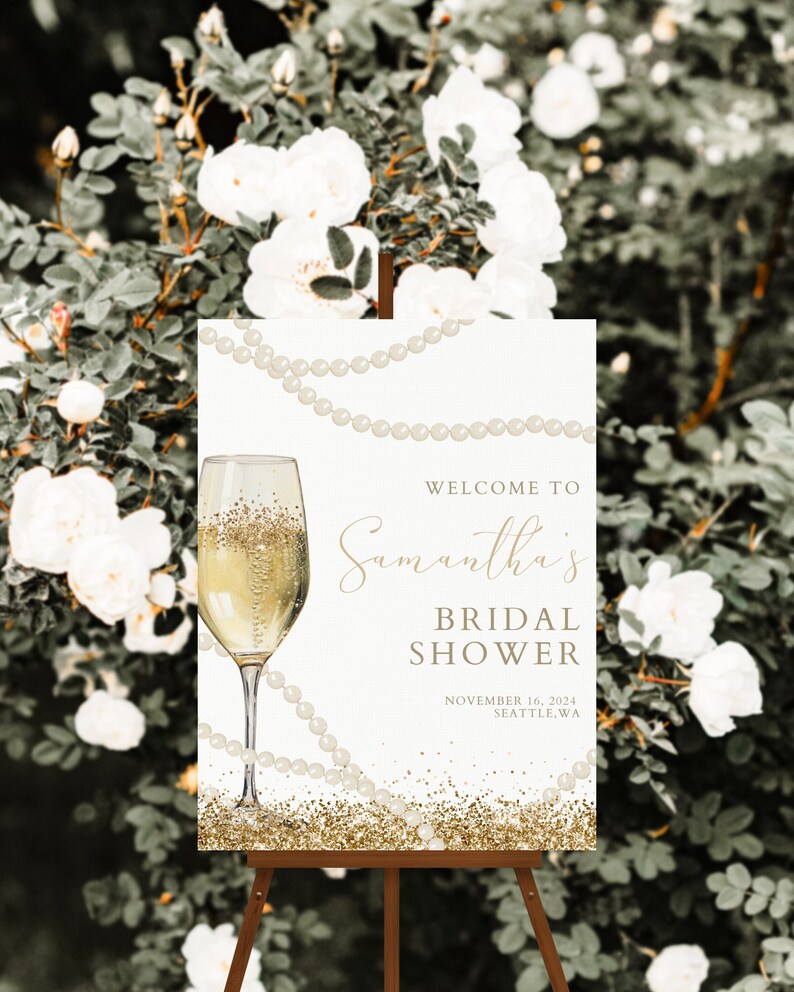 Pearls and Prosecco Welcome Sign, 18x24 Prosecco Bridal Shower, Bridal ...