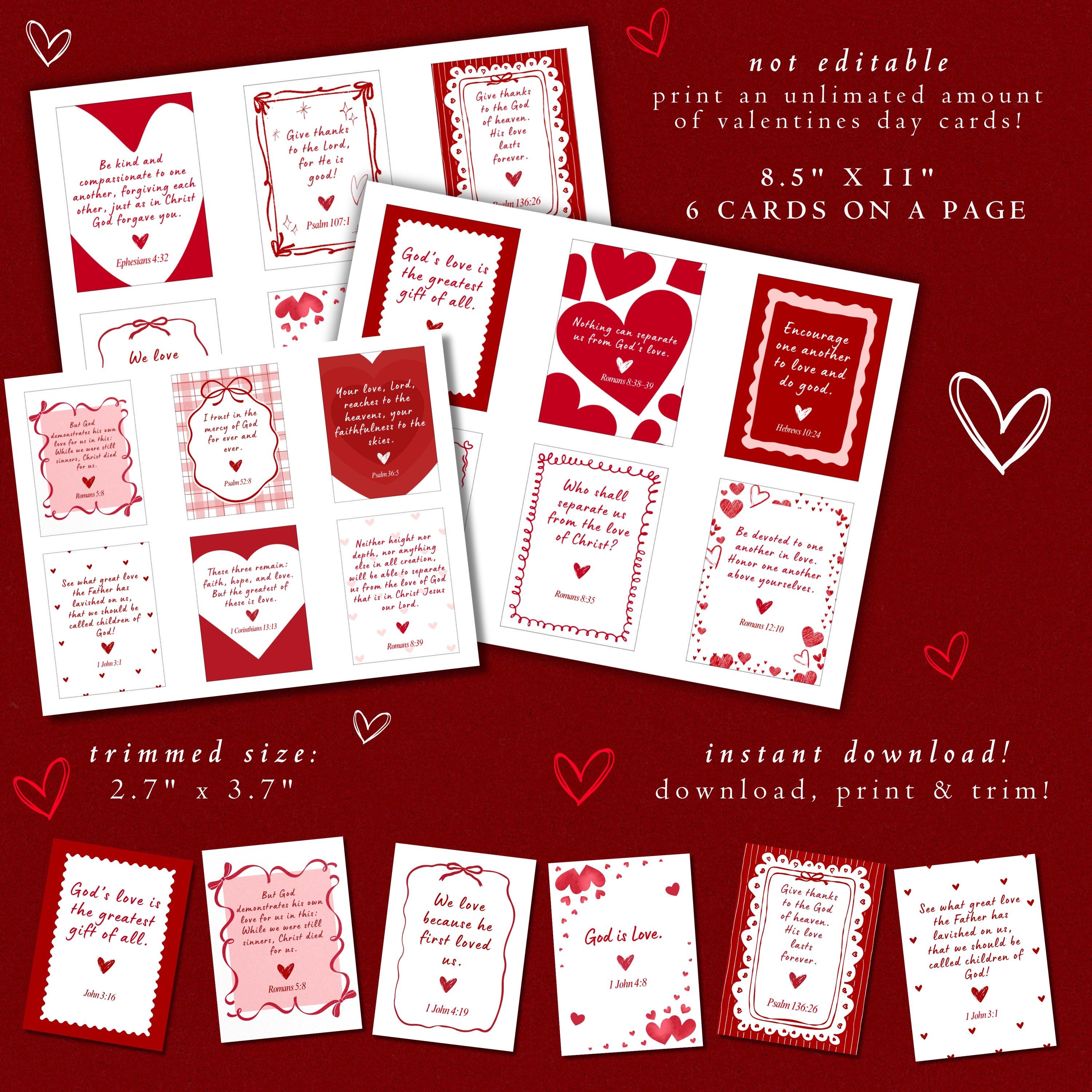 Christian Valentine Bible Verse Cards for Kids, Printable Valentine’s ...