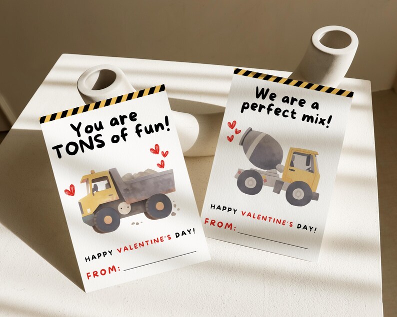 Construction Valentine's Day Cards, Builder Valentines Cards, Printable ...