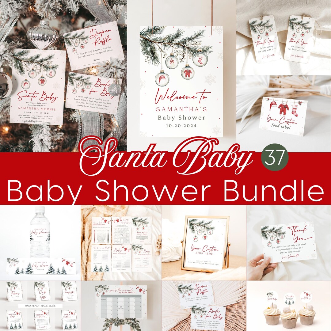 Santa Baby Shower Bundle, Christmas Baby Shower Invitation Bundle ...