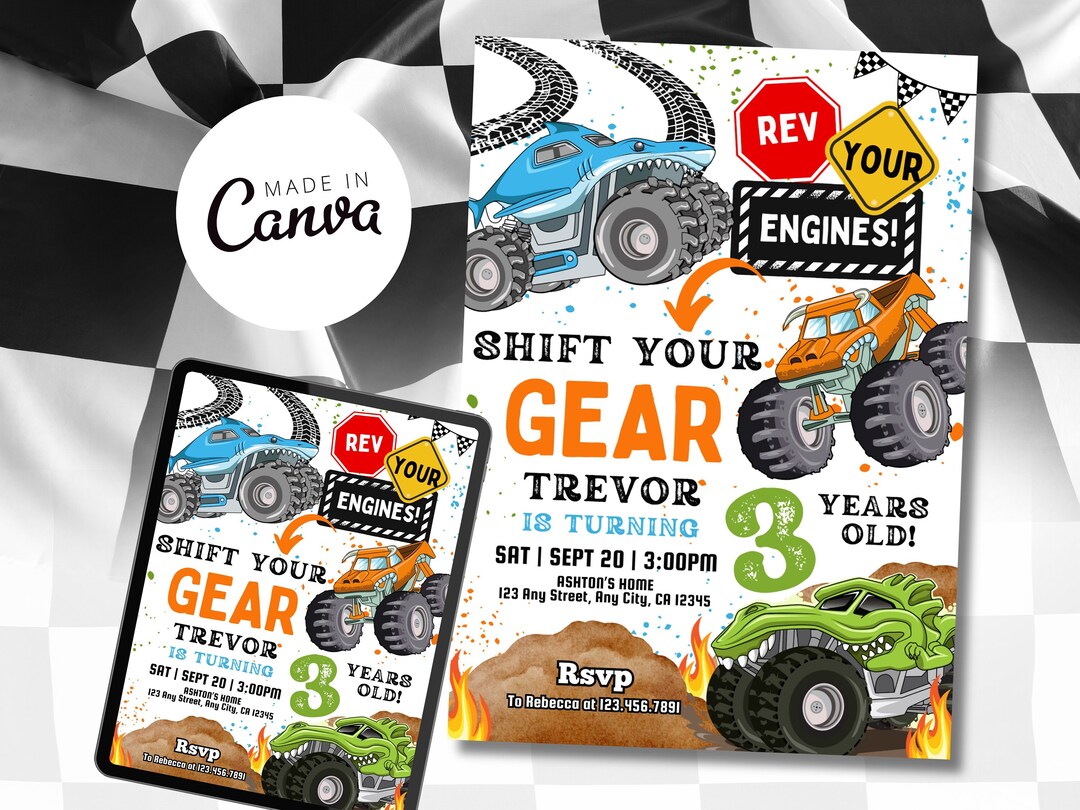 Editable Monster Truck Birthday Invitation, Monster Jam Birthday, Boy ...