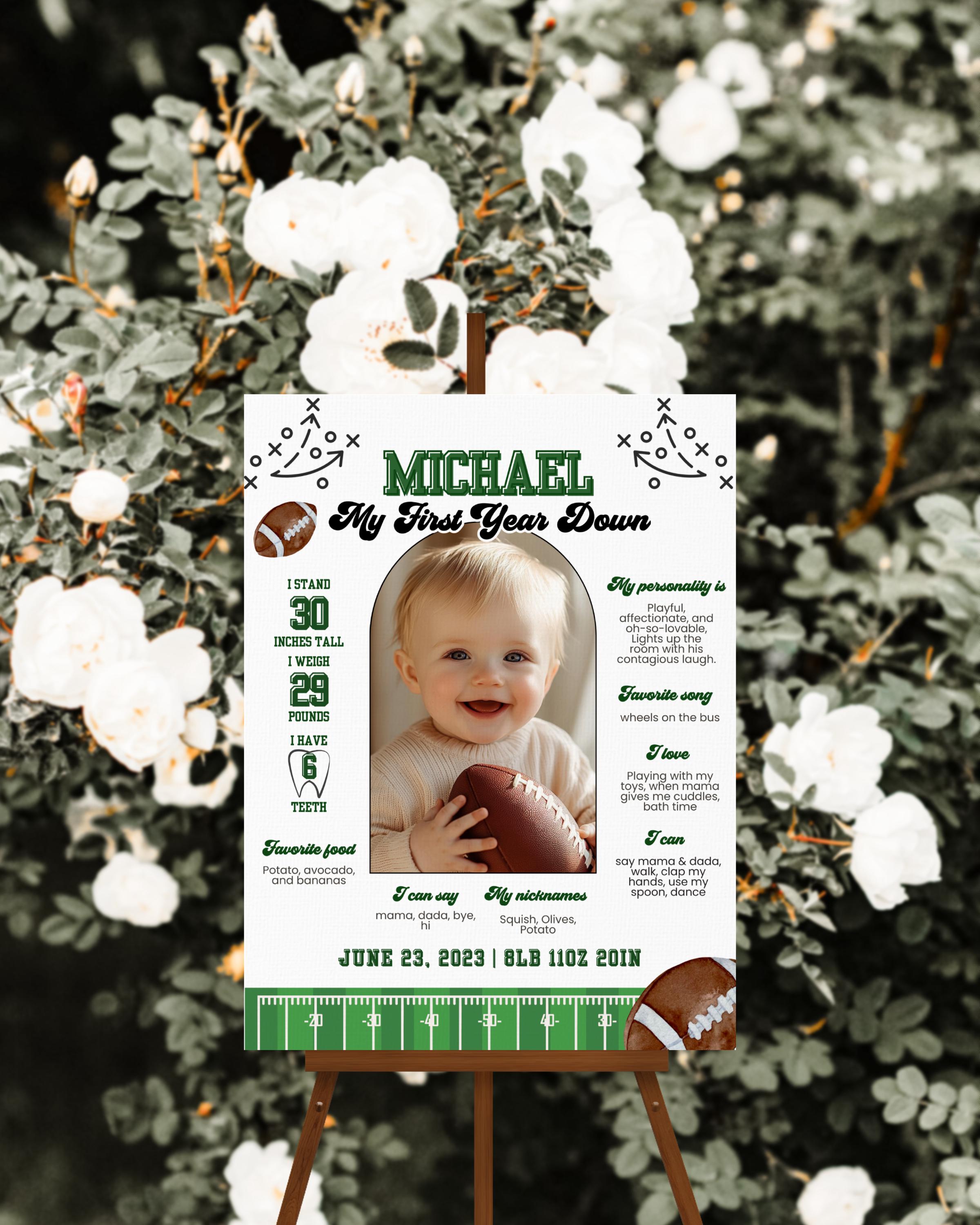 Football Milestone Board, Football 1st Birthday Milestone Poster, 18x24 ...