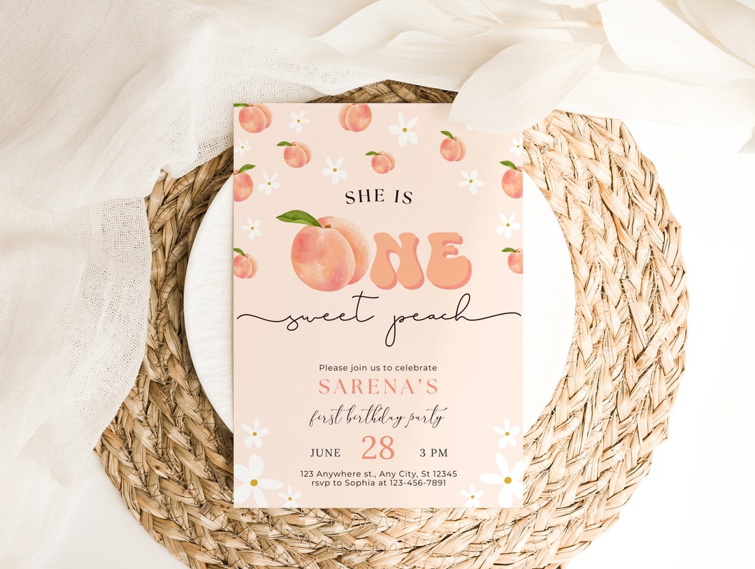 One Sweet Peach Invitation, Peach Birthday Invite, Girls First Birthday ...