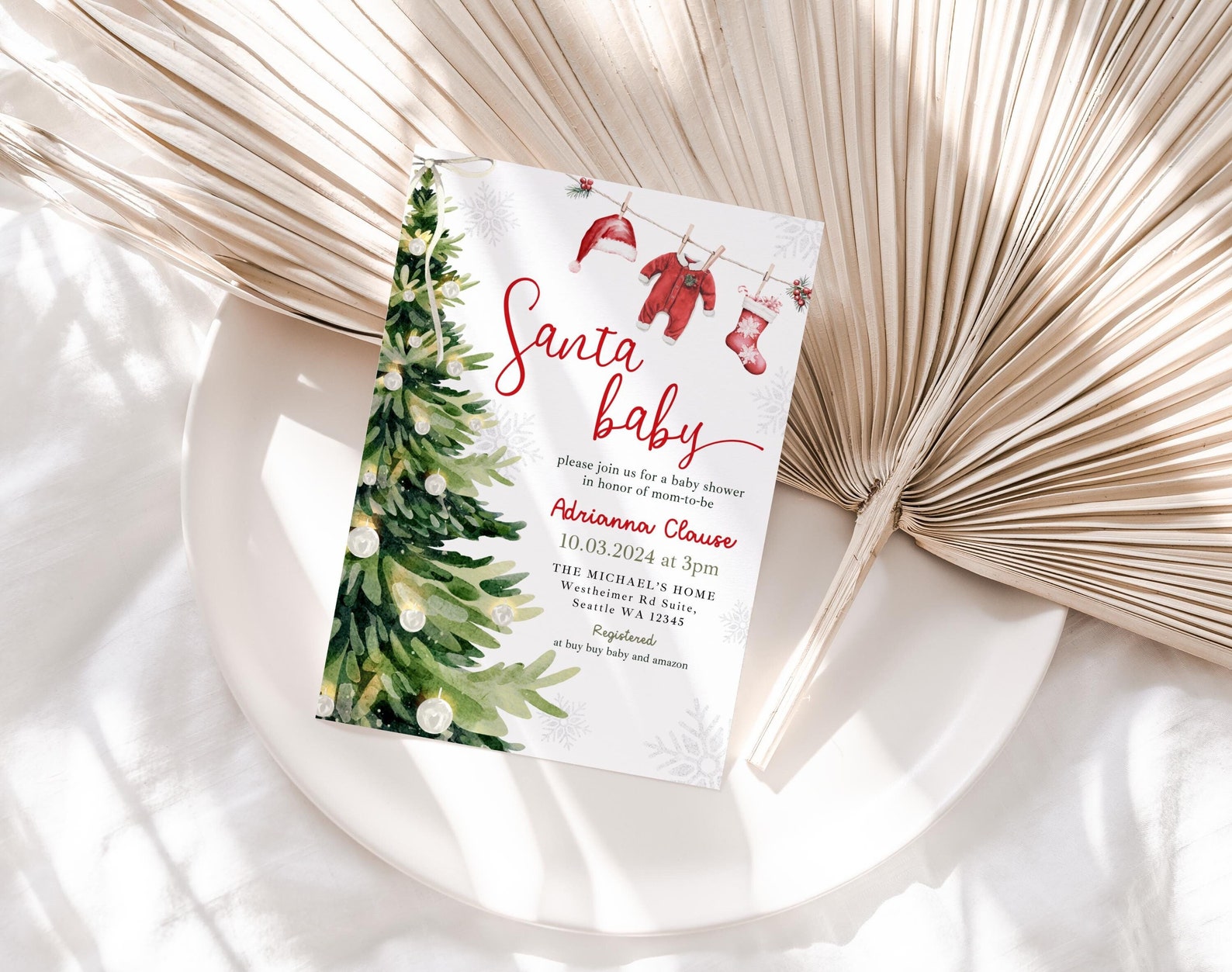 Christmas Baby Shower Invitation, Santa Baby Shower Invitation, Winter ...