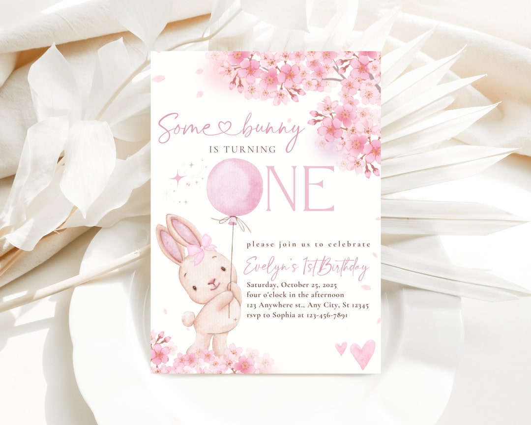 Bunny Birthday Invitation, Some Bunny is Turning One, Girl Birthday ...