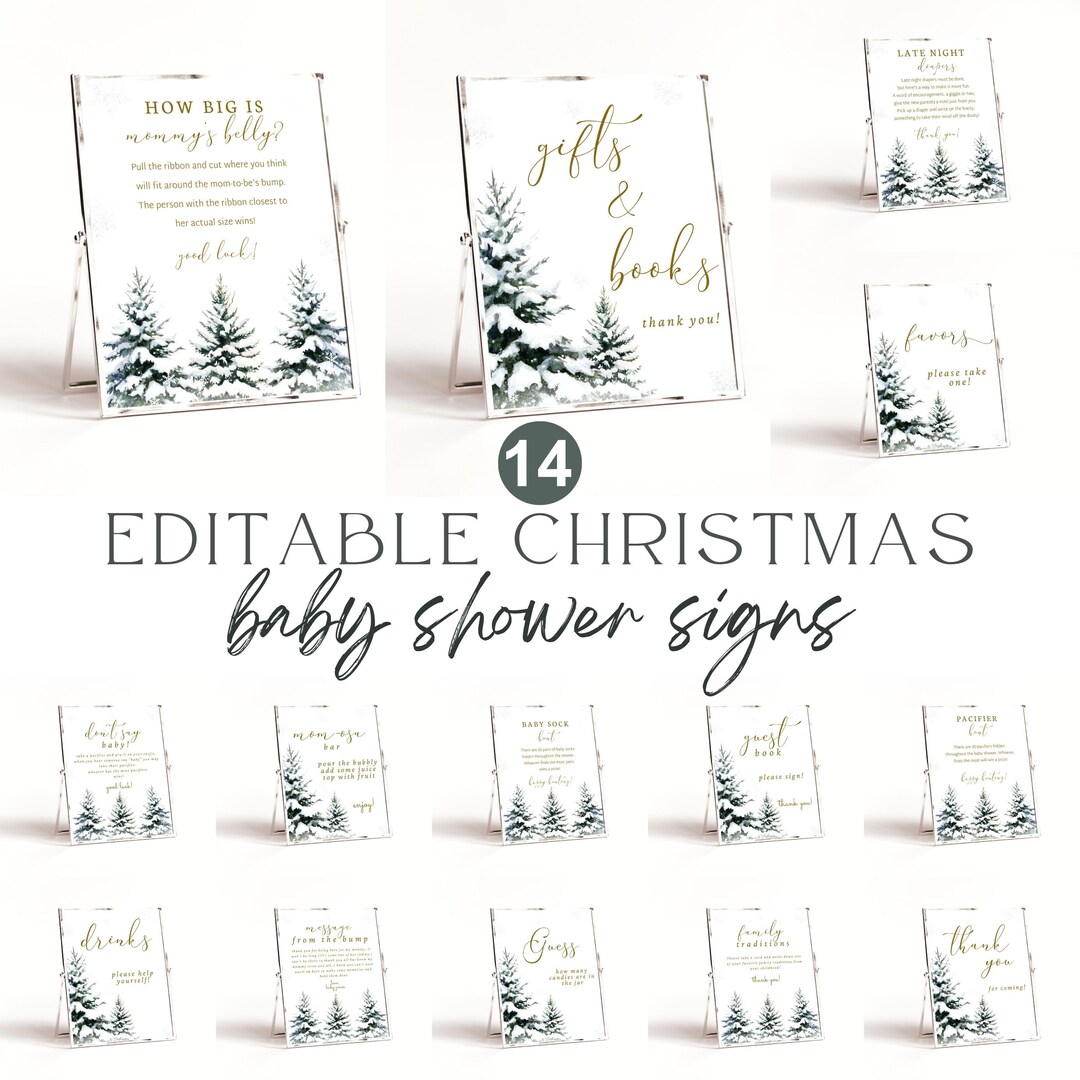 Christmas Baby Shower Sign Bundle, Baby Shower Signs, Minimalist Baby ...