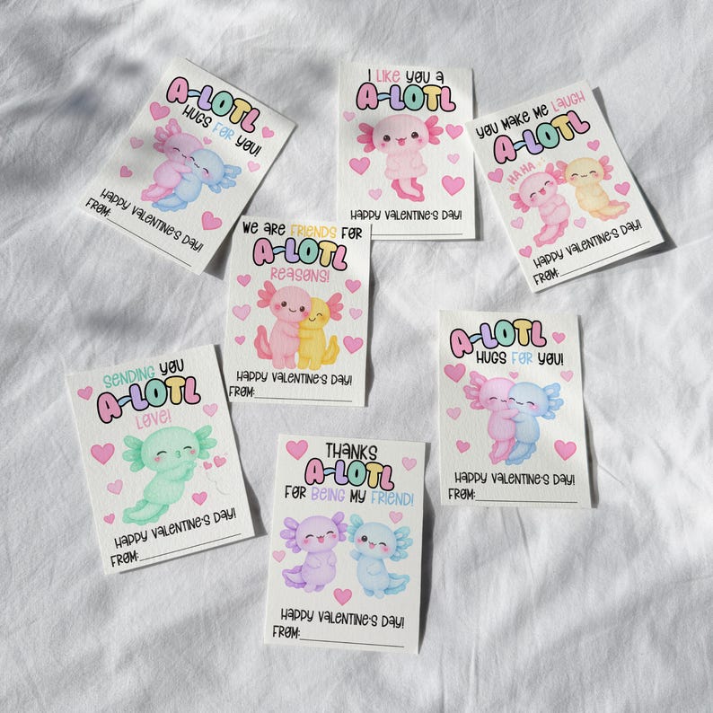 Axolotl Valentine's Day Cards, Axolotl Valentines Cards, Printable ...