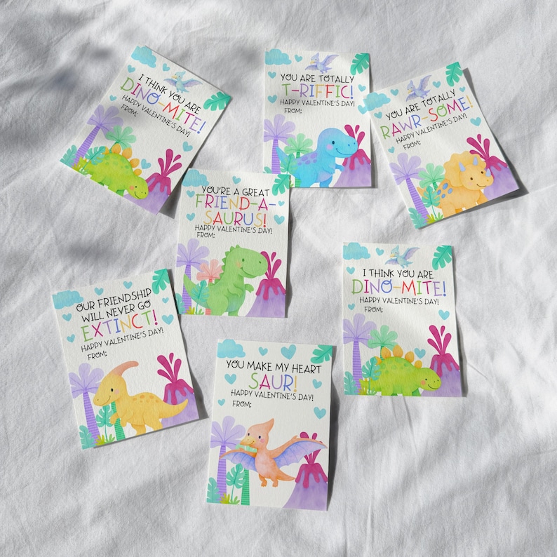 Dinosaur Valentine's Day Cards for Kids, Kids Classroom Valentine Cards ...