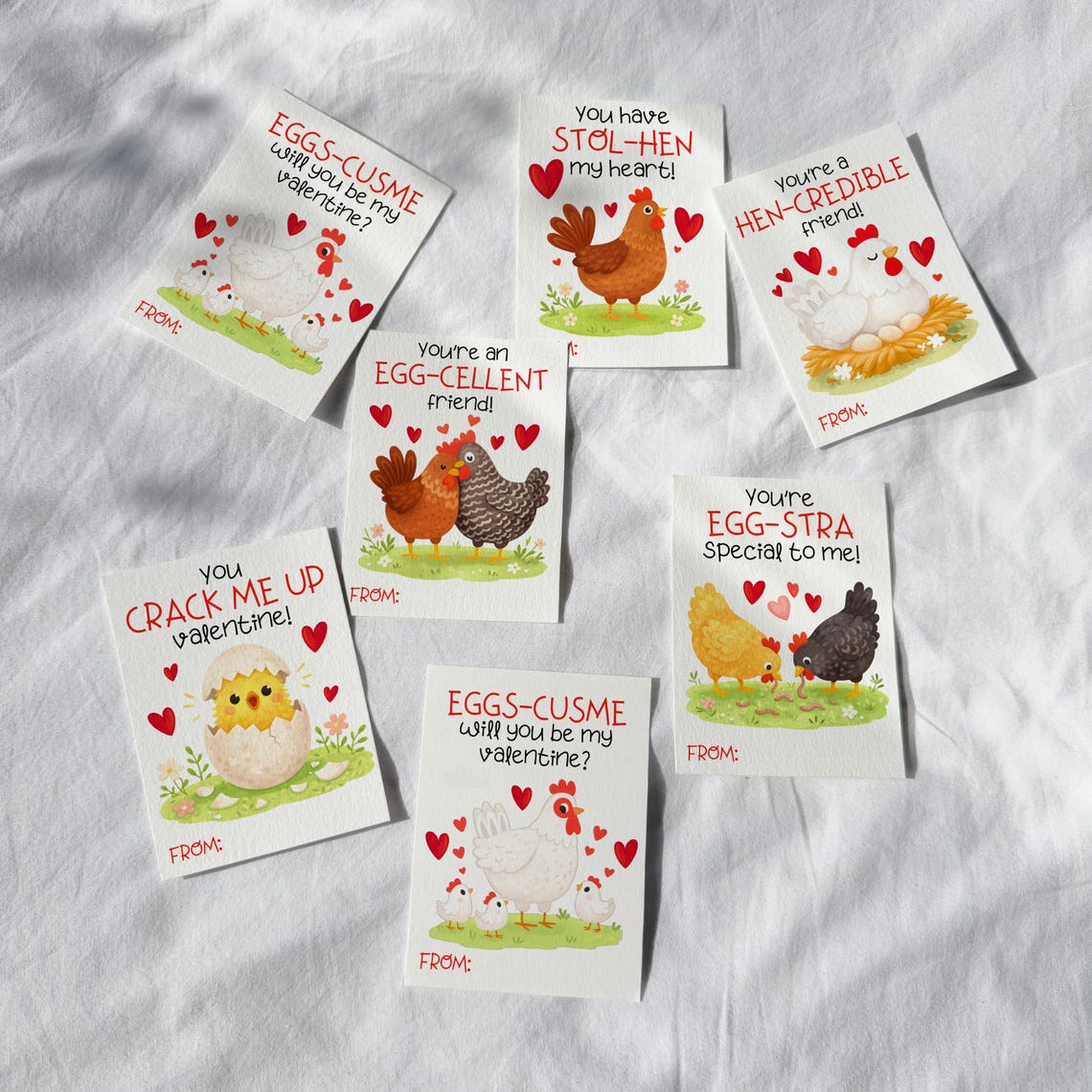 Chicken Valentine's Day Cards, Farm Valentines Cards, Printable ...