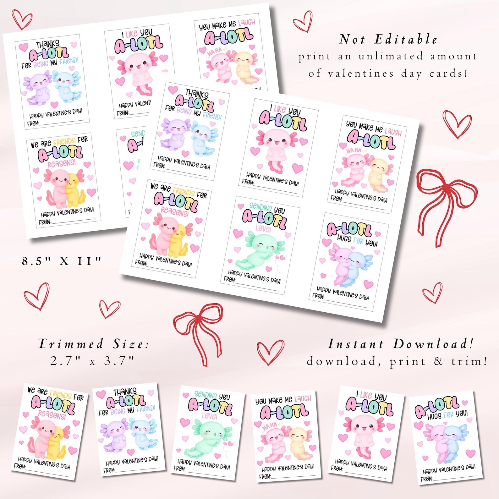 Axolotl Valentine's Day Cards, Axolotl Valentines Cards, Printable ...