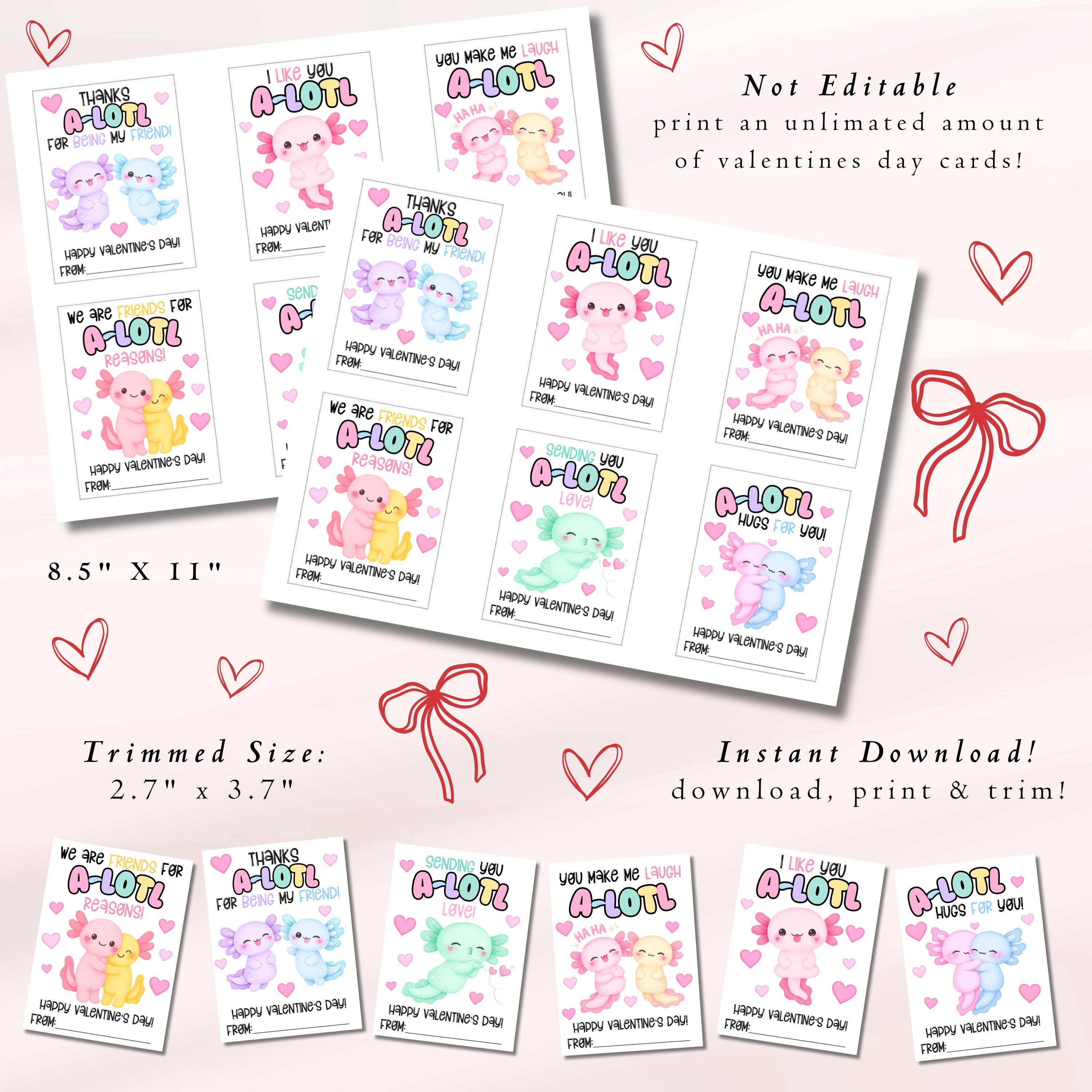 Axolotl Valentine's Day Cards, Axolotl Valentines Cards, Printable ...